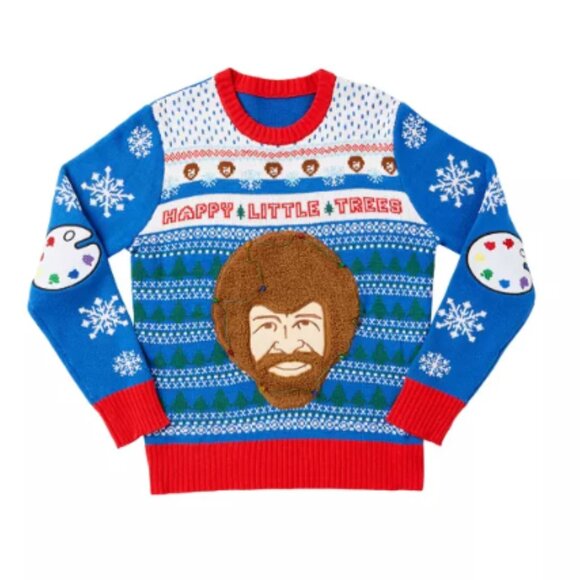 Spencer's | Sweaters | Bob Ross Sweater Adult Medium Blue Christmas ...